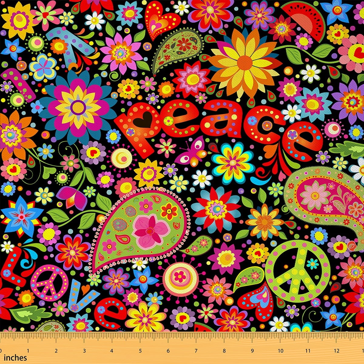 Castle Fairy Bohemian Paisley Fabric by the Yard 1 Yard,Peace Sign Home ...