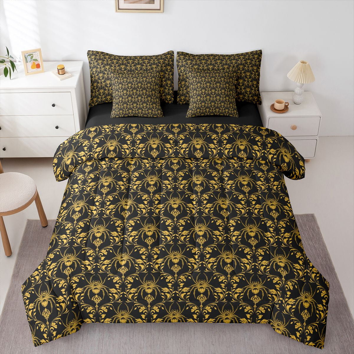 Castle Fairy Bohemian Spider Bedding Comforter Set,Boho Floral Damask ...