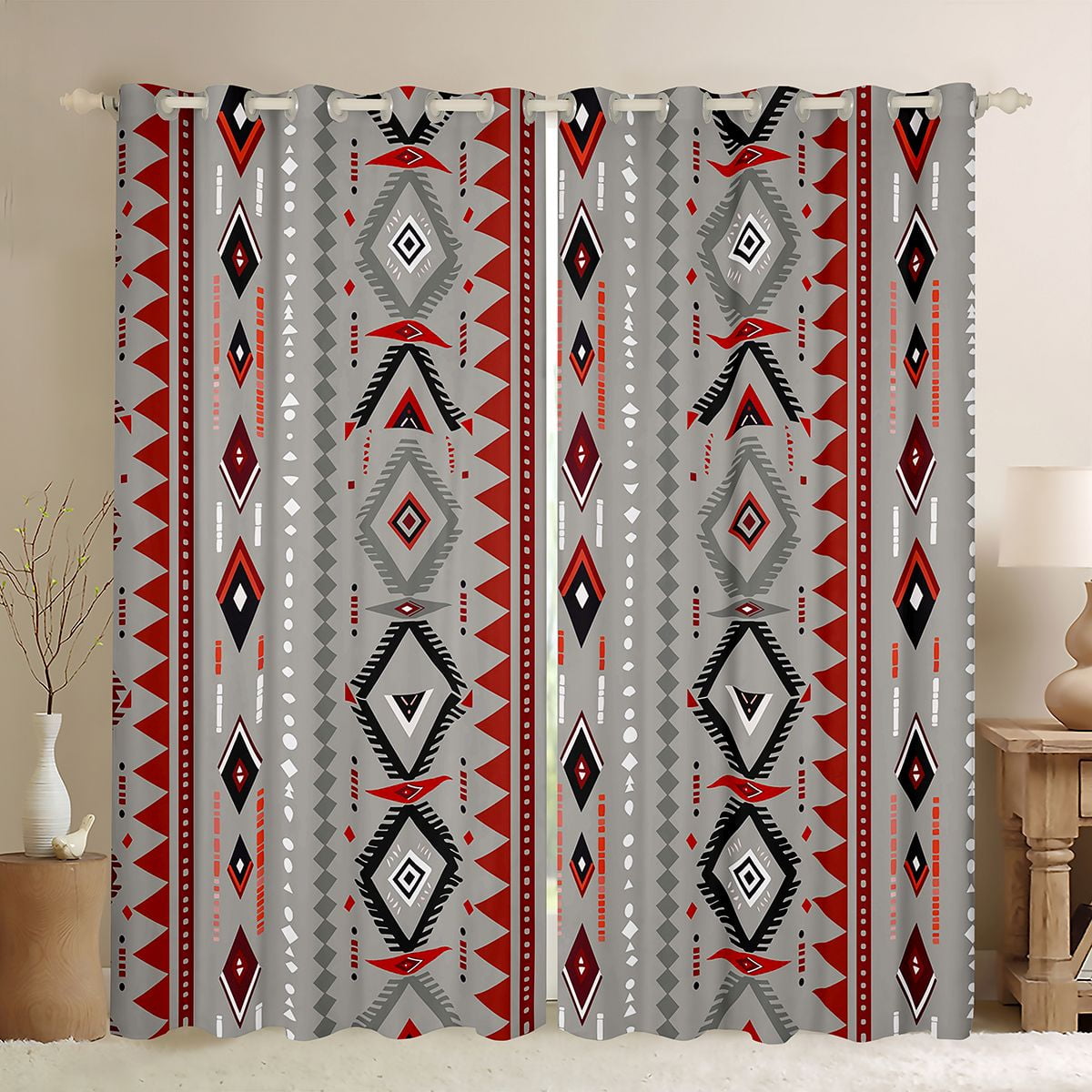 Castle Fairy Boho Aztec Blackout Curtains Set of 2 (52x84 Each),Grey ...