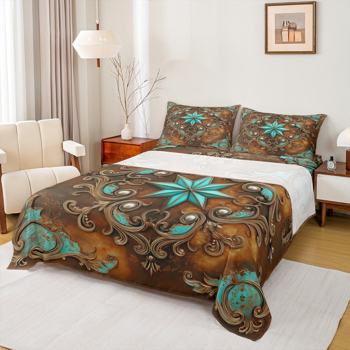 Castle Fairy Boho Damask Queen Sheet Sets for Female Men,Western Theme ...