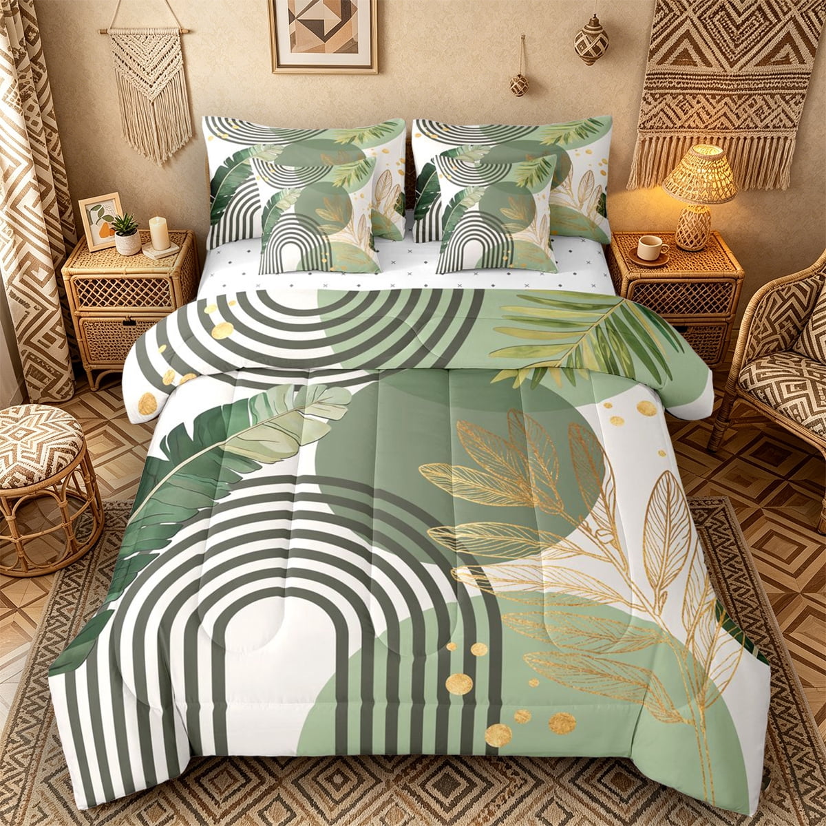 Castle Fairy Boho Tropical Leaf Bedding Comforter Set 7-Piece for Teens ...
