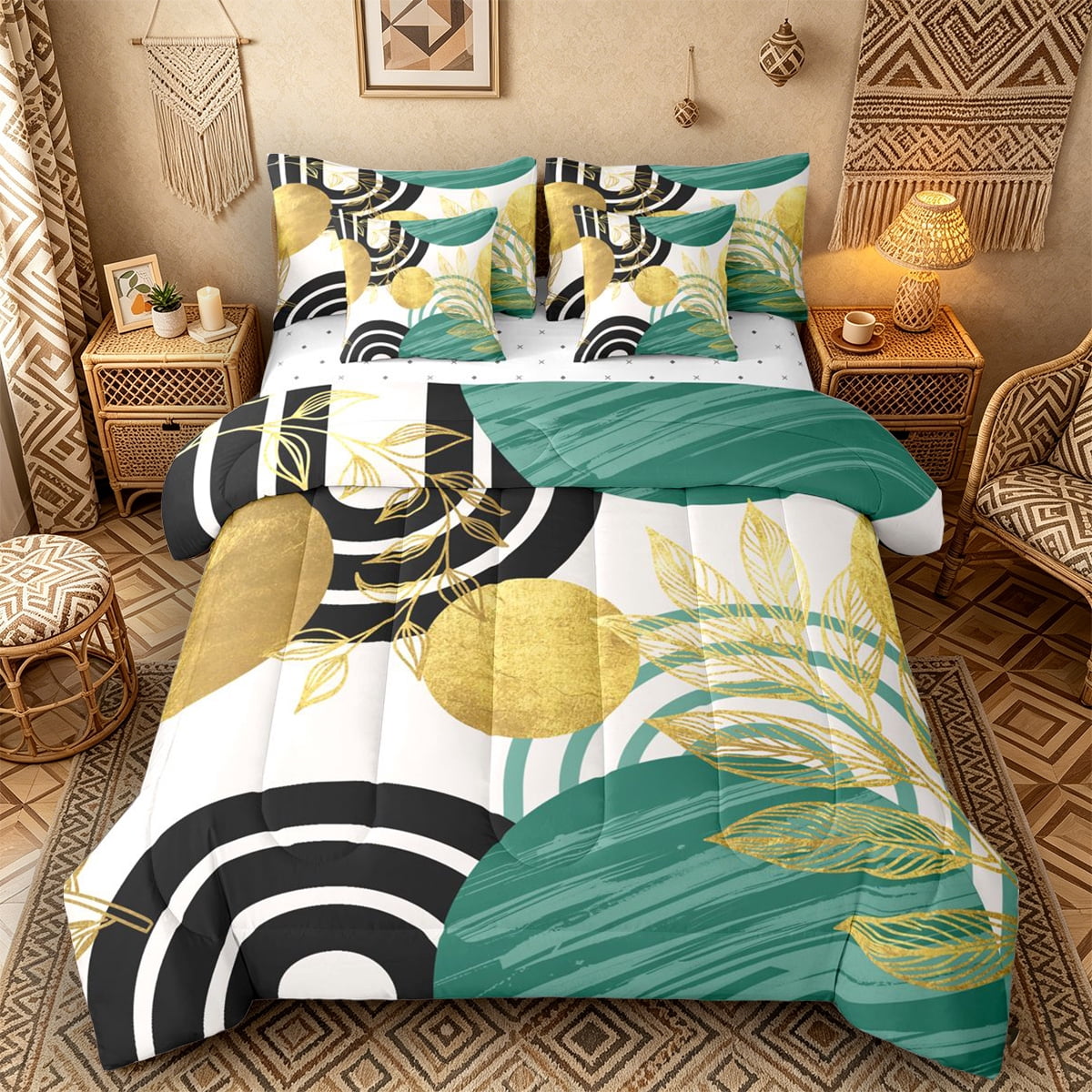 Castle Fairy Boho Tropical Leaf Bedding Comforter Set 7 Pieces for ...
