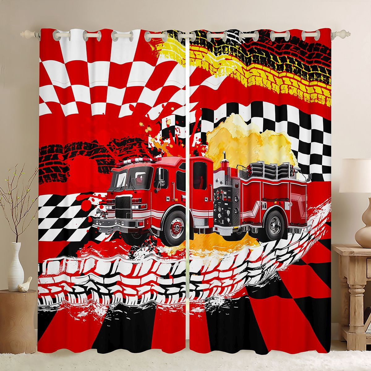 Castle Fairy Bold Fire Truck Blackout Curtains Set of 2 (52x84 Each ...
