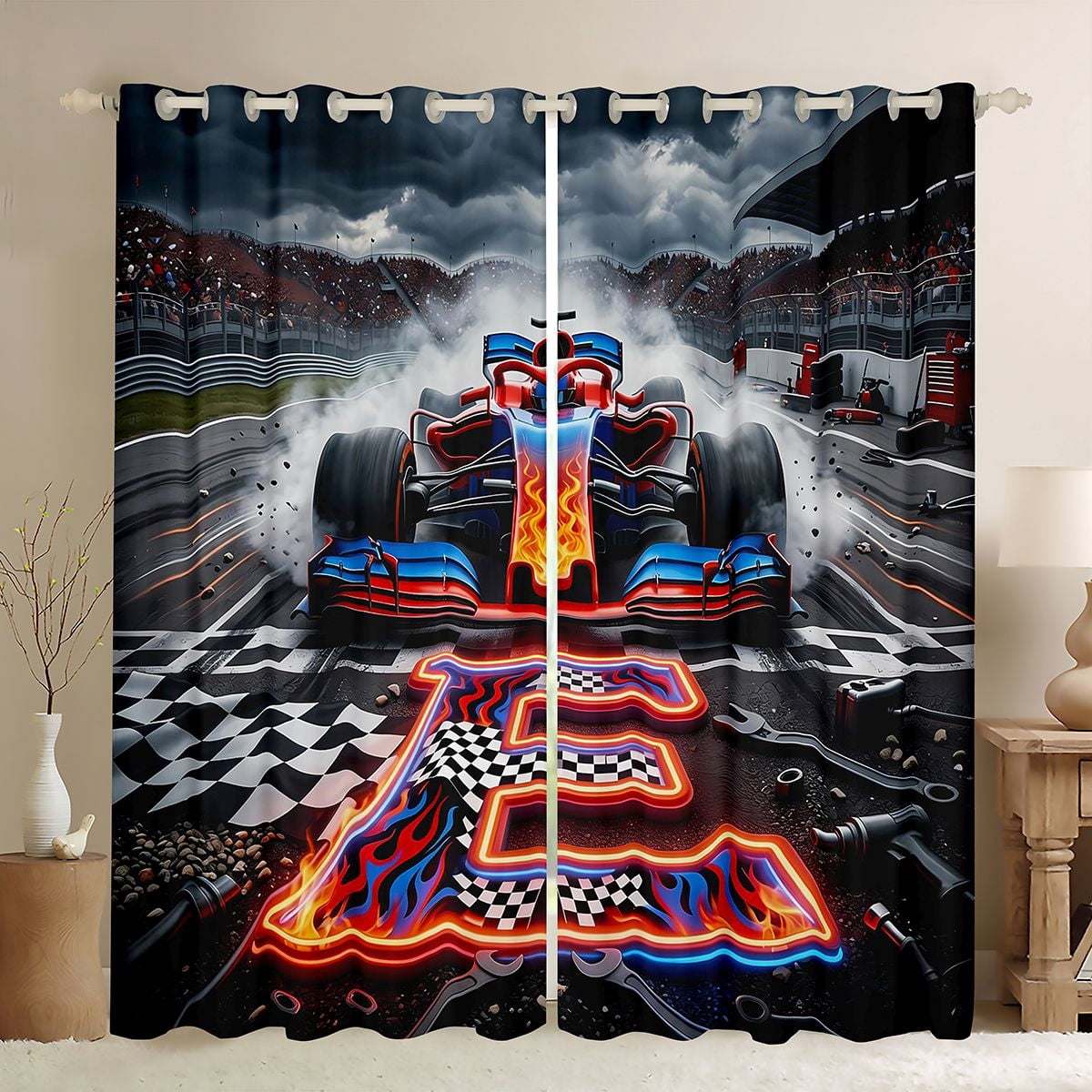 Castle Fairy Bold Race Car Blackout Curtains Set of 2 (52x84 Each) for ...