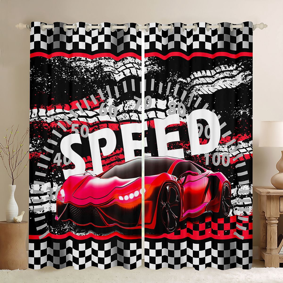 Castle Fairy Bold Red Sports Car Blackout Curtains Set of 2 (52x84 Each ...