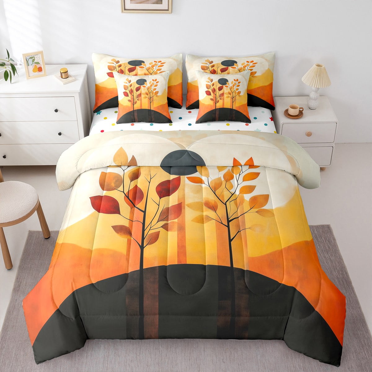 Castle Fairy Botanical Plants 7 Pieces Bedding Comforter Set for Teenagers,Rustic Vintage Full ...