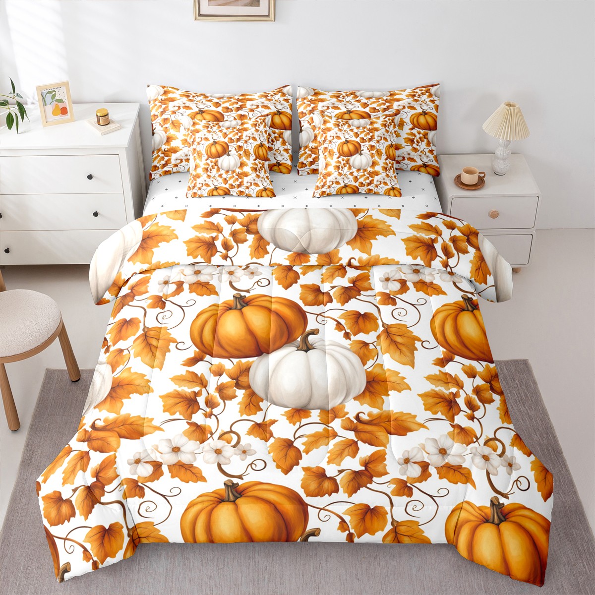 Castle Fairy Botanical Pumpkin 7-Piece Bedding Comforter Set for ...