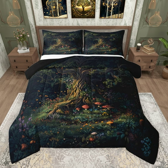 Castle Fairy Botanical Tree Mushroom Full Size Comforter Sets 3-Piece ...