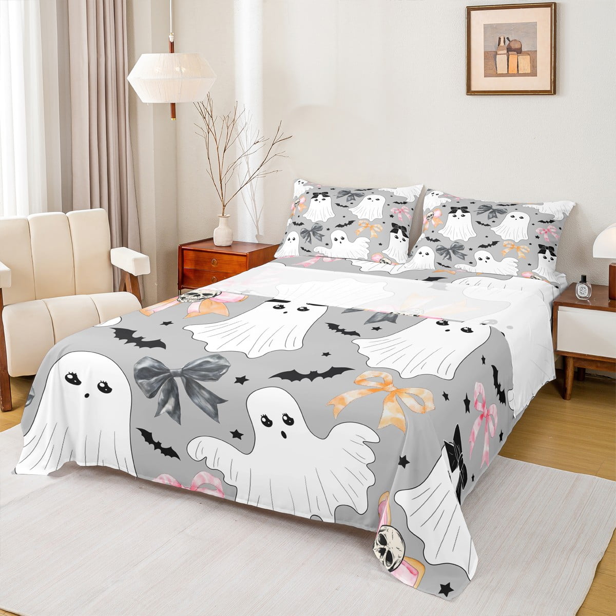 Castle Fairy Bow Ghost 4-Piece Full Size Sheets for Kids,Halloween ...
