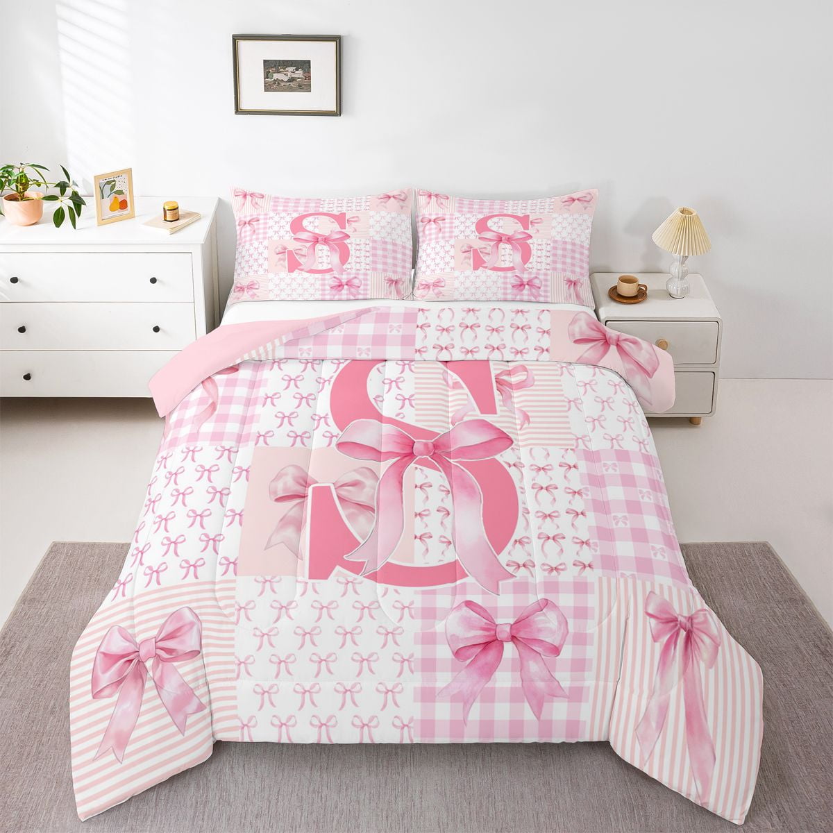 Castle Fairy Bow Knot Personalized Initial S Full Size Comforter Sets ...