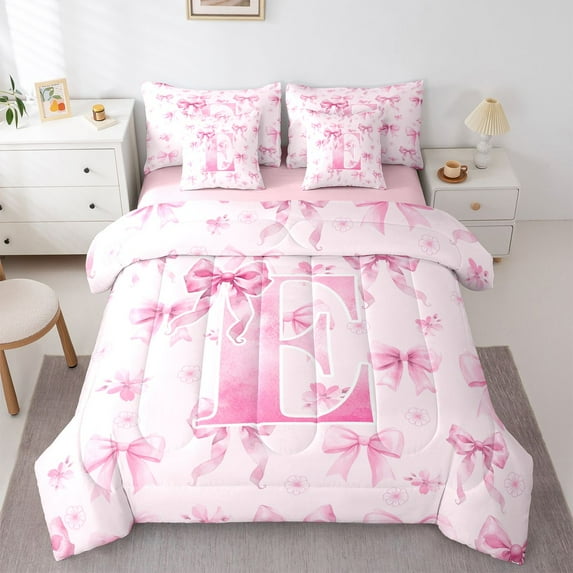 Castle Fairy Bow Letter Monogrammed E Bedding Comforter Set,Cute Queen ...