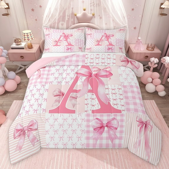 Castle Fairy Bow Personalized Initial A Queen Comforter Set,Pink ...