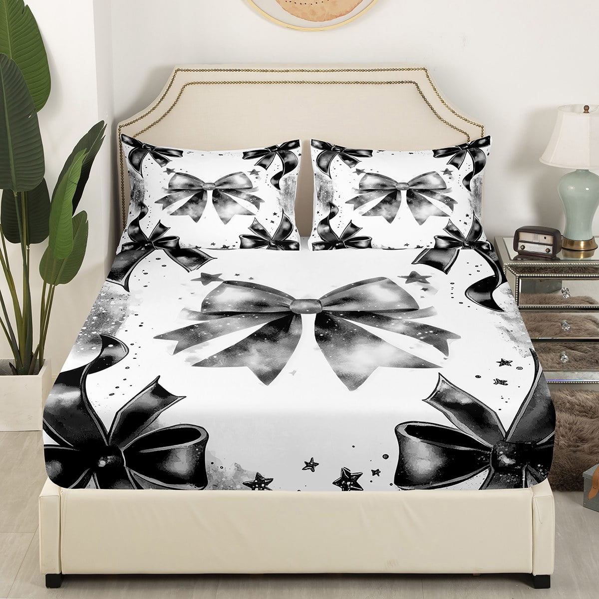 Castle Fairy Bow Tie Stars 4-Piece Full Size Sheets,Black White Bed ...