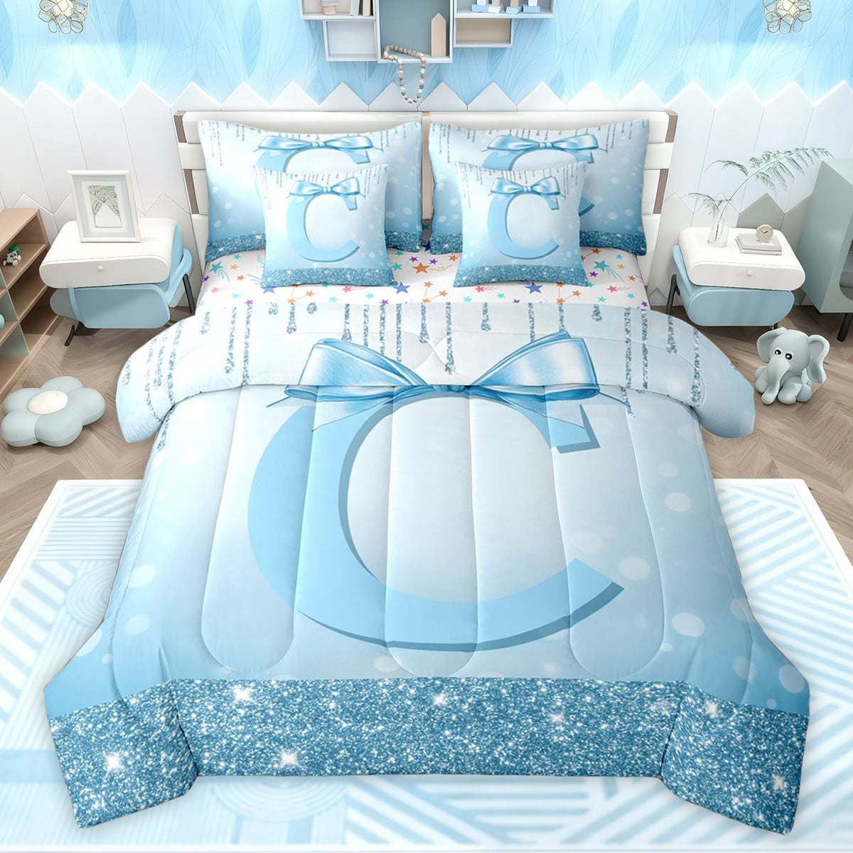 Castle Fairy Bowknot Initial Alphabet C Bedding Comforter Set 7pcs for ...