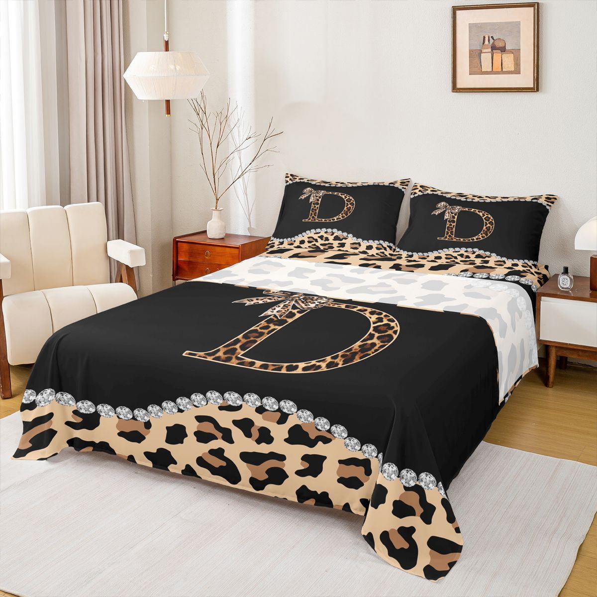 Castle Fairy Bowknot Letter Monogrammed D Full Size Sheets,Cheetah ...