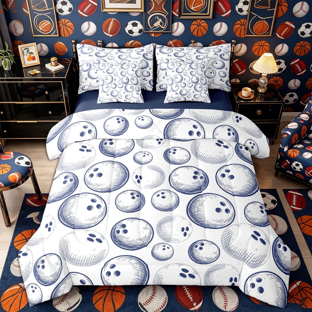 Castle Fairy Bowling Print Full Size Bedding Sets 7 Pieces, Sport Theme ...