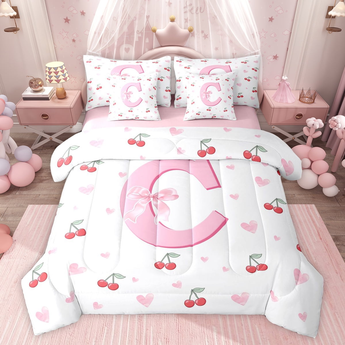 Castle Fairy Bowtie Personalized Initial C Bedding Comforter Set,Cherry ...