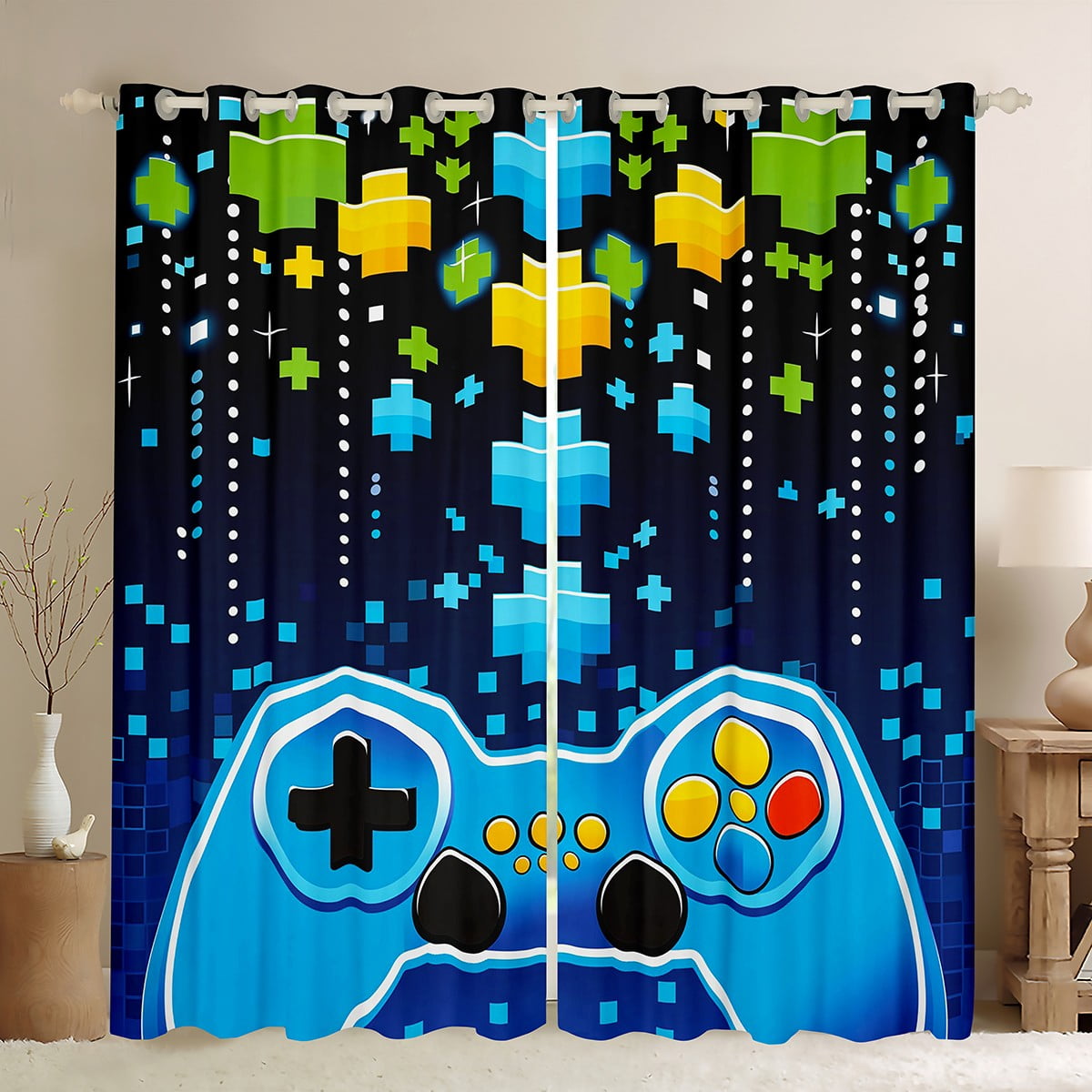 Castle Fairy Boys Gamepads Blackout Curtains,Video Game Curtains Pack ...