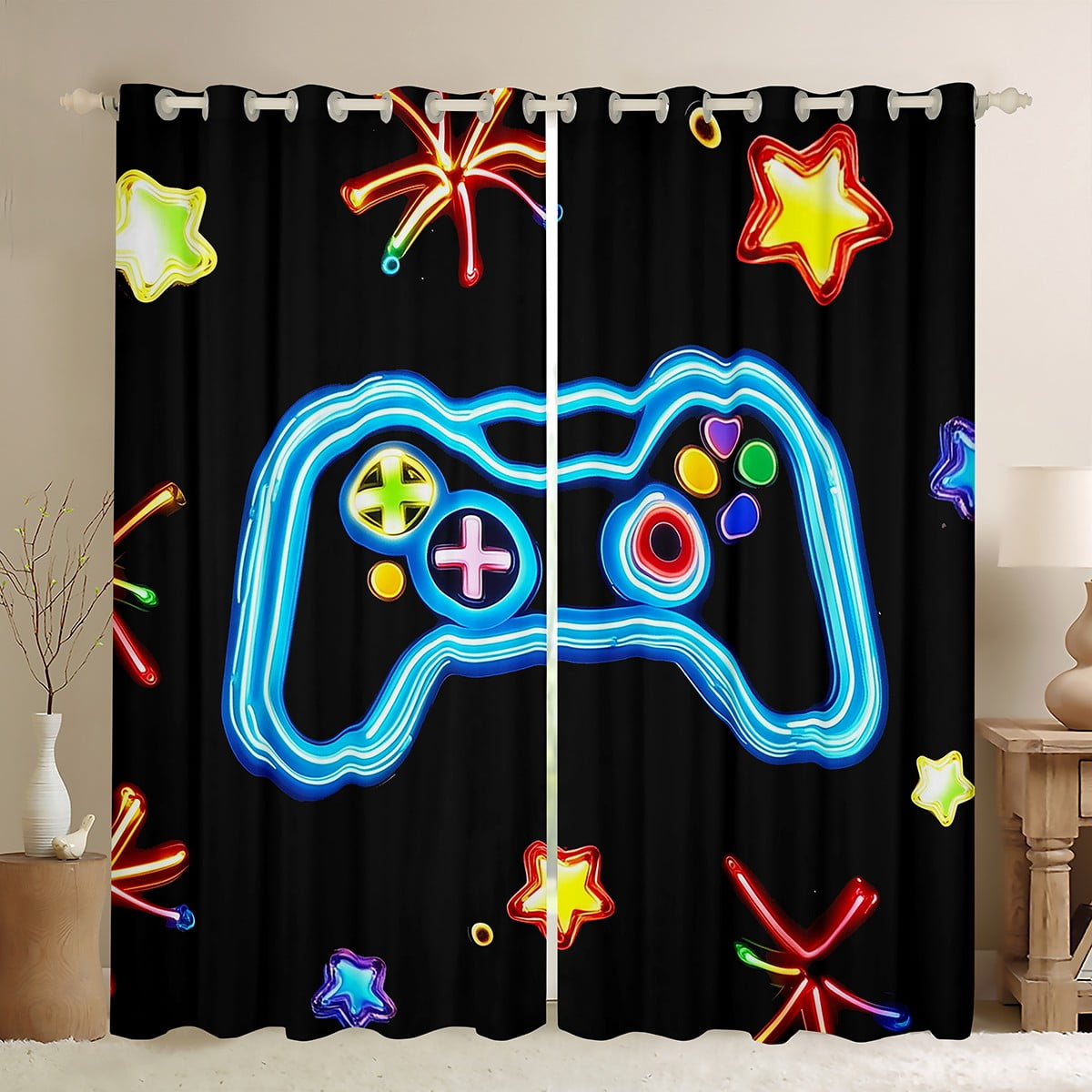 Castle Fairy Boys Gamepads Curtains and Drapes,Kawaii Stars Black Out ...