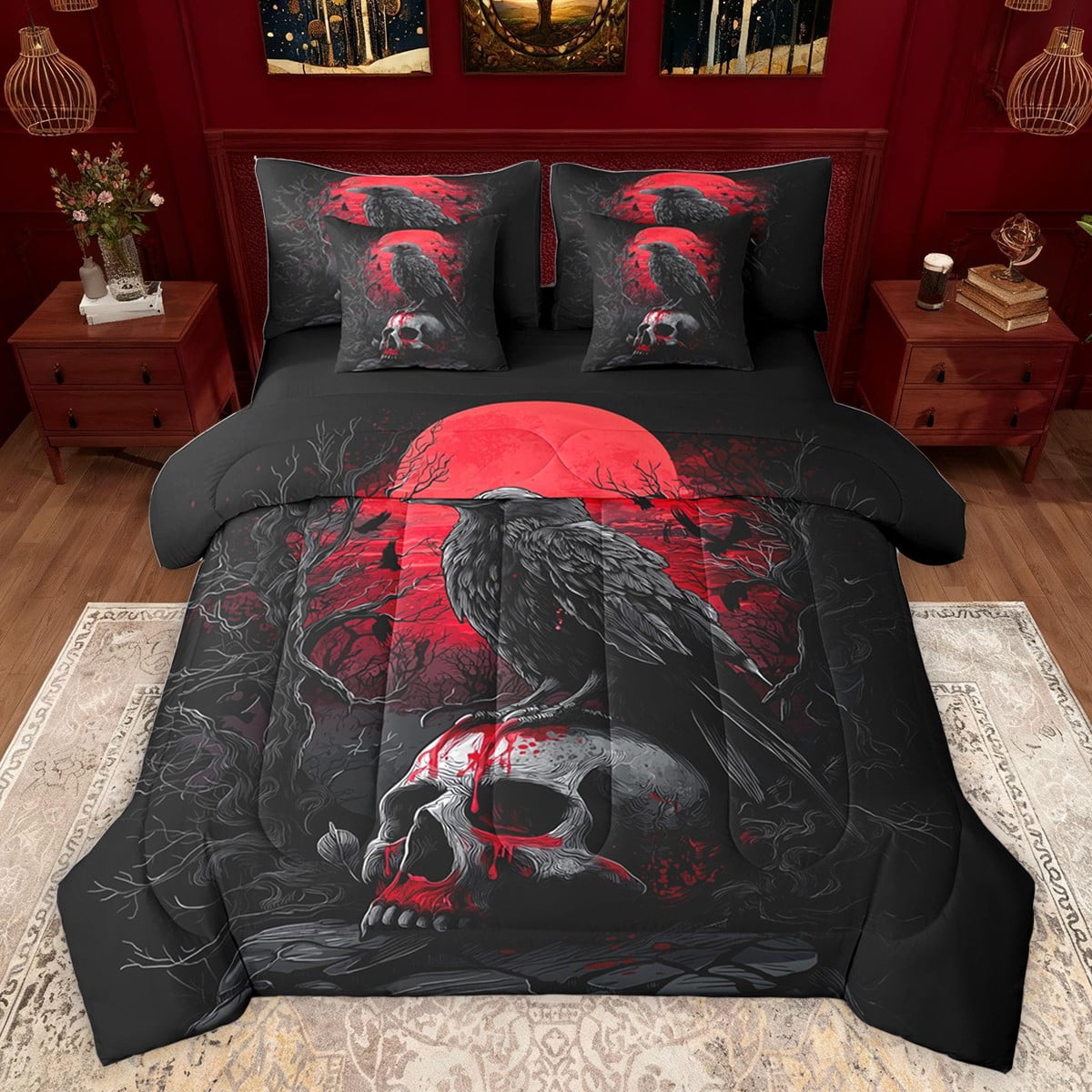 Castle Fairy Boys Girls Animal Black Crow Bedding Comforter Set 7pcs ...