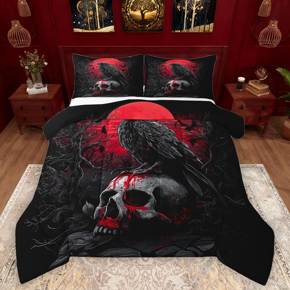 Castle Fairy Boys Girls Animal Black Crow Full Size Comforter Sets 3 ...