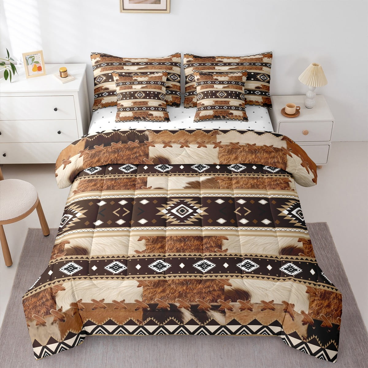 Castle Fairy Animal Cow Print 7-Piece Full Bedding Set for Boys Girls ...