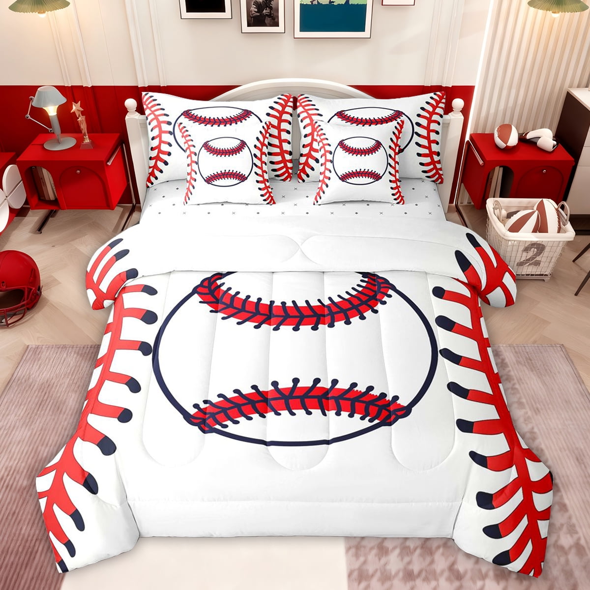 Castle Fairy Boys Girls Baseball Gamer Bedding Comforter Set,Sport King ...