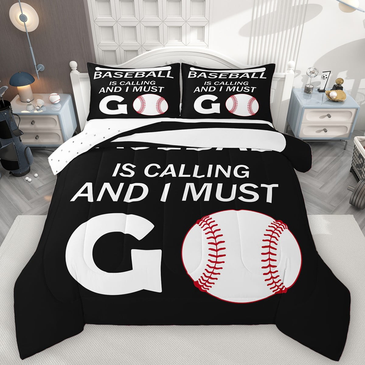 Castle Fairy Boys Girls Baseball Print Bedding Comforter Set 2pcs,Ball ...
