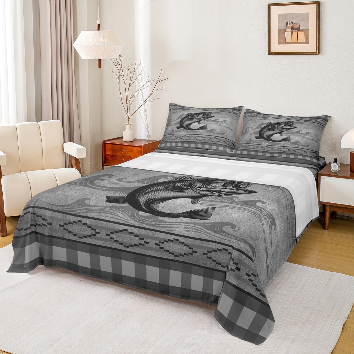 Castle Fairy Boys Girls Big Bass Fish Bed Sheets,Abstract Checkered ...