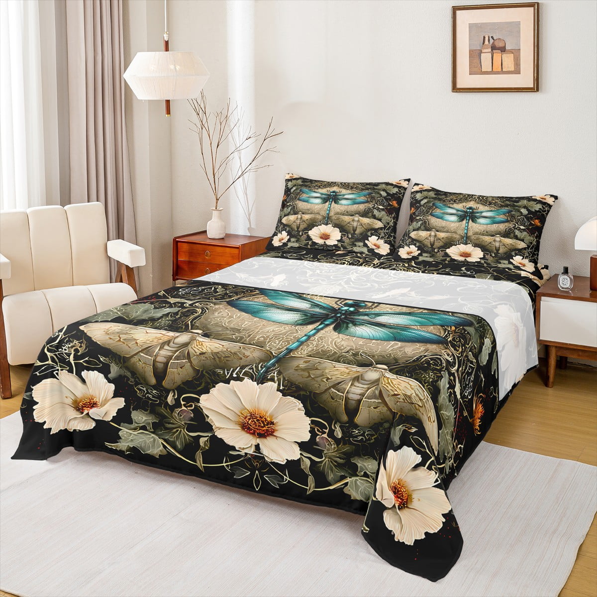 Castle Fairy Boys Girls Blue Dragonfly Moth Queen Sheet Sets,Chic ...