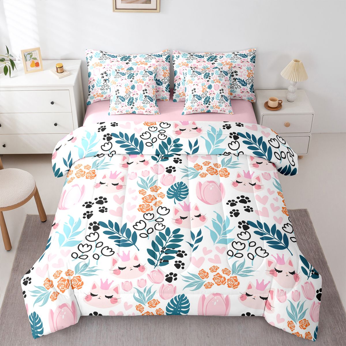 Castle Fairy Boys Girls Cartoon Cats Bedding Comforter Set 7-Piece ...