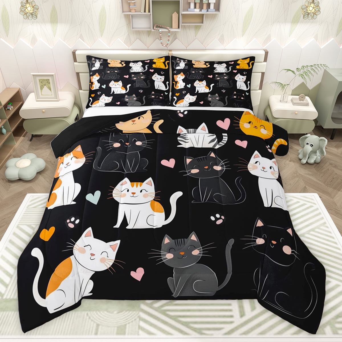 Castle Fairy Boys Girls Cartoon Cats Queen Comforter Set,Love Heart ...
