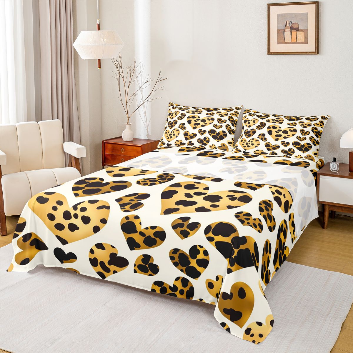 Castle Fairy Boys Girls Cheetah Print Love Heart Full Size Sheets 4 ...