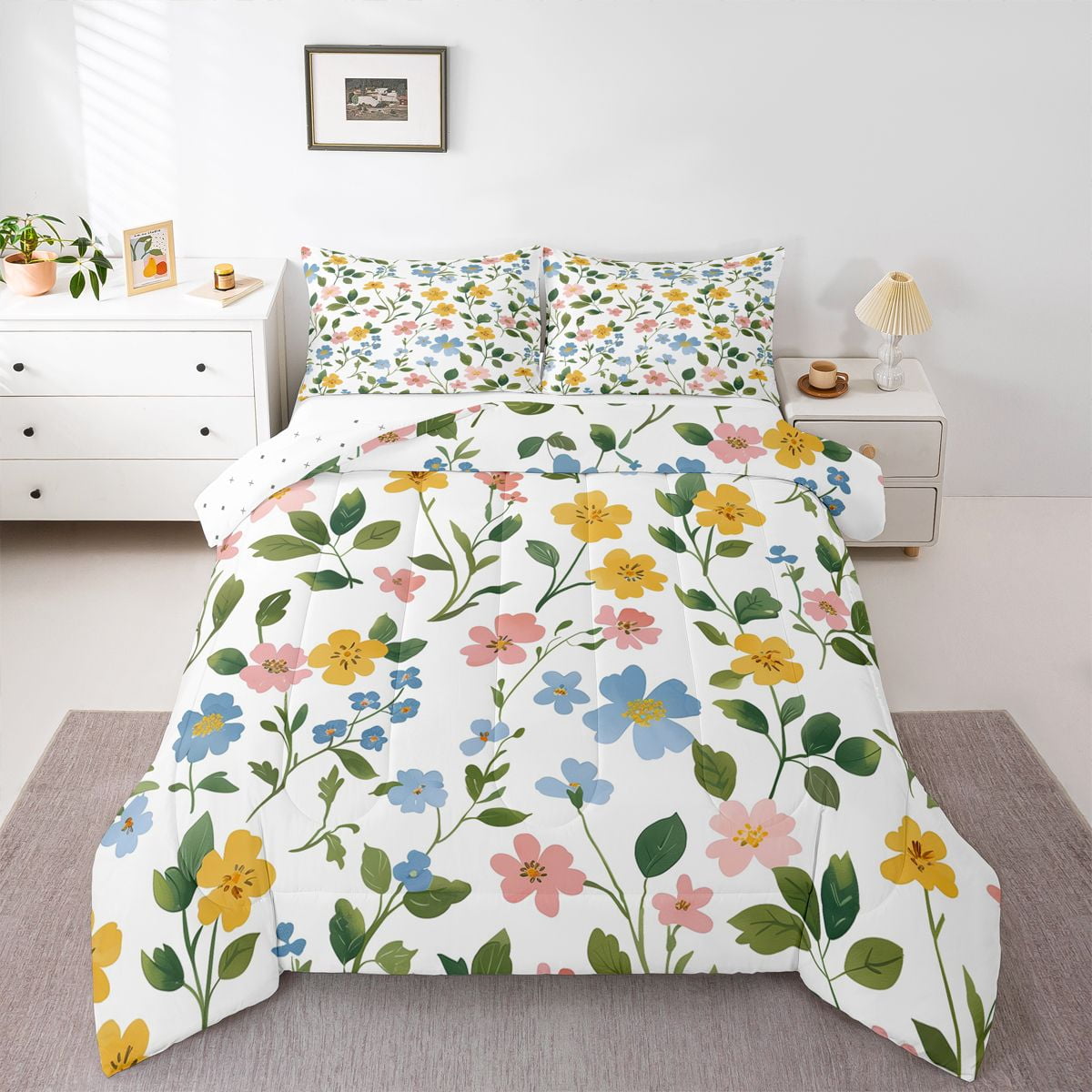 Castle Fairy Boys Girls Colorful Flowers Full Size Comforter Sets 3 ...