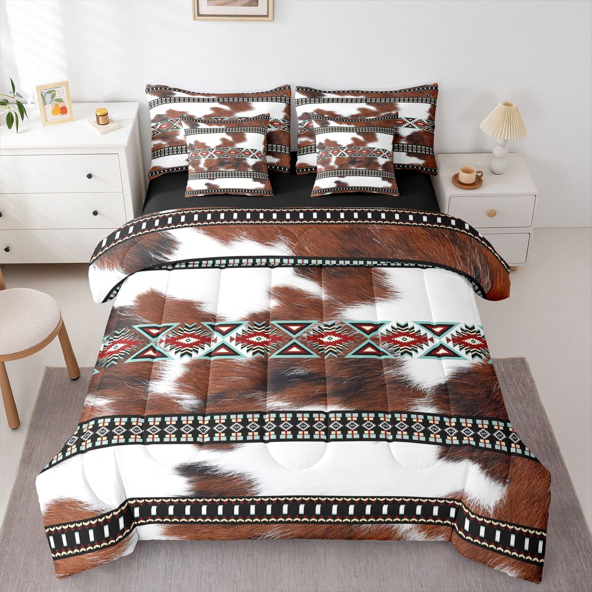 Castle Fairy Boys Girls Cow Print Bedding Comforter Set,Bohemian Aztec ...