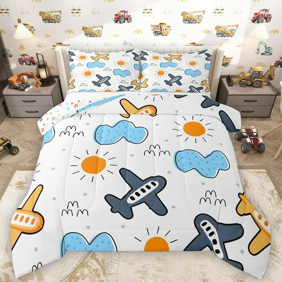 Castle Fairy Boys Girls Cute Aircraft Airplane Full Size Comforter Sets ...