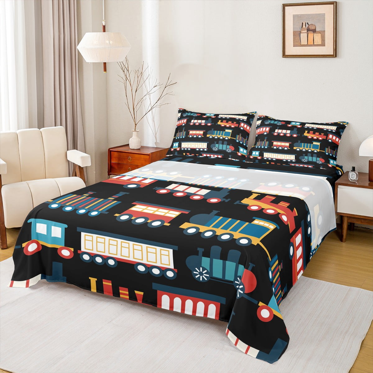 Castle Fairy Boys Girls Cute Railway Railroad 4 Pieces Queen Sheet Sets ...