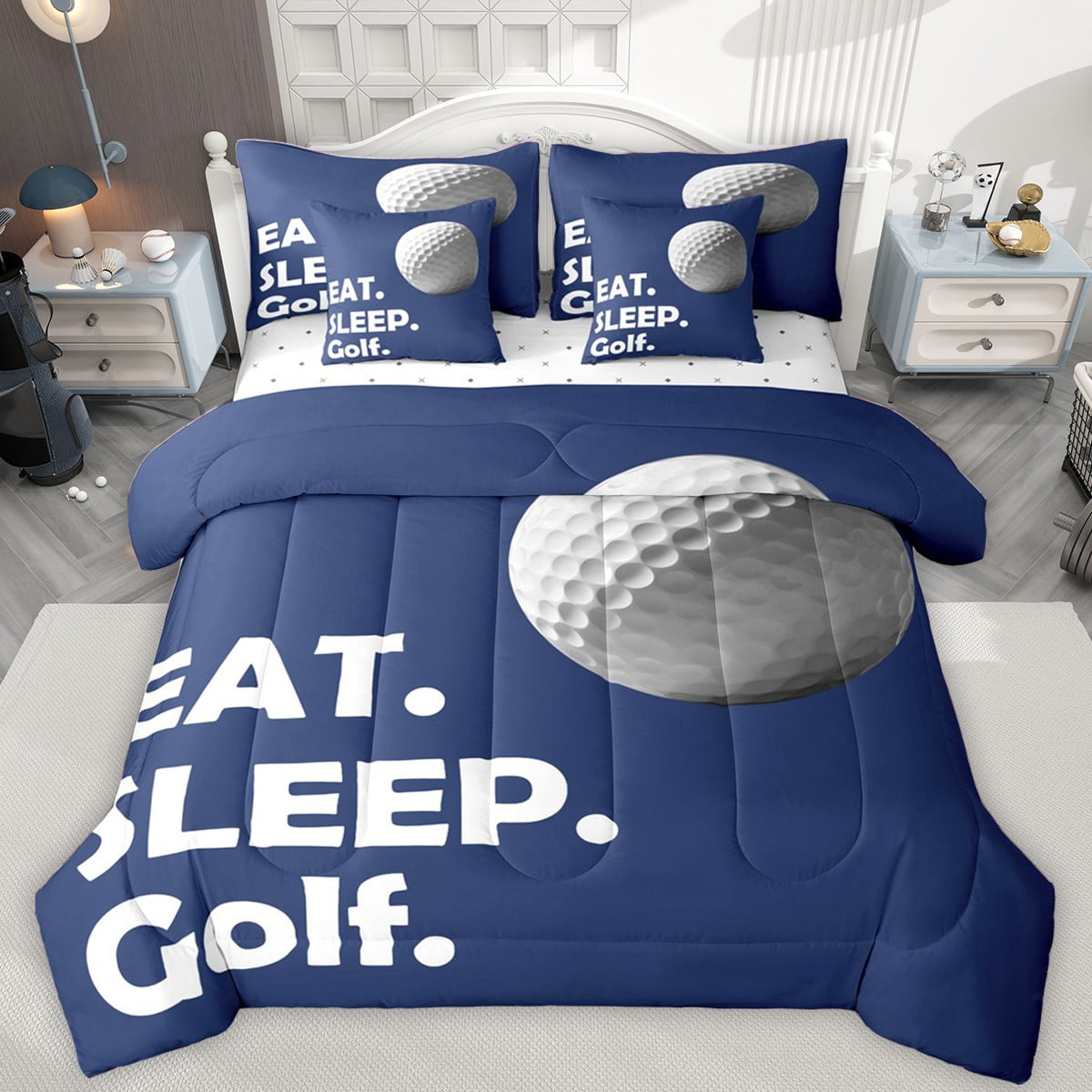 Castle Fairy Boys Girls Eat Sleep Golf Bedding Comforter Set 7 Pieces ...
