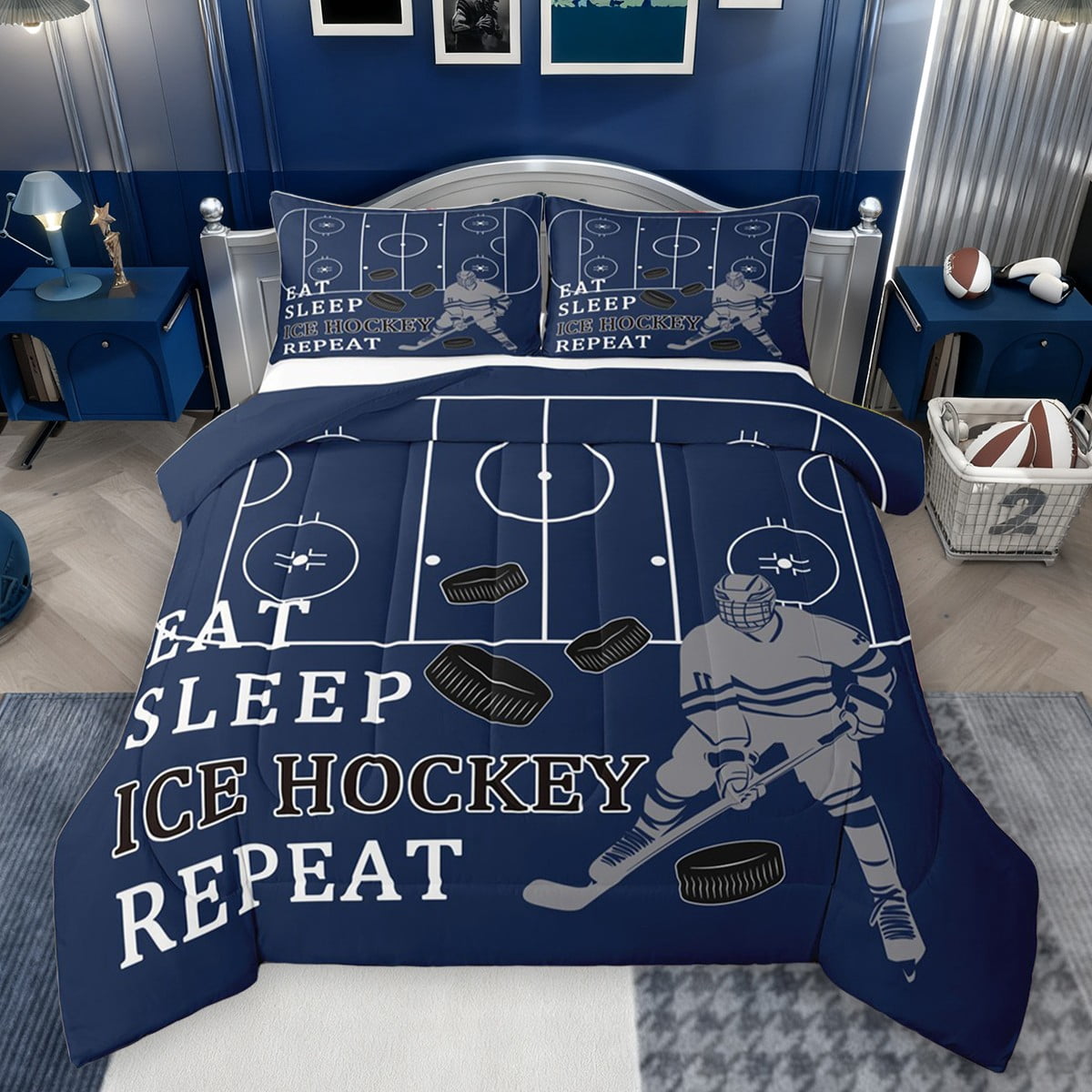 Castle Fairy Boys Girls Eat Sleep Ice Hockey Full Size Comforter Sets 3 ...