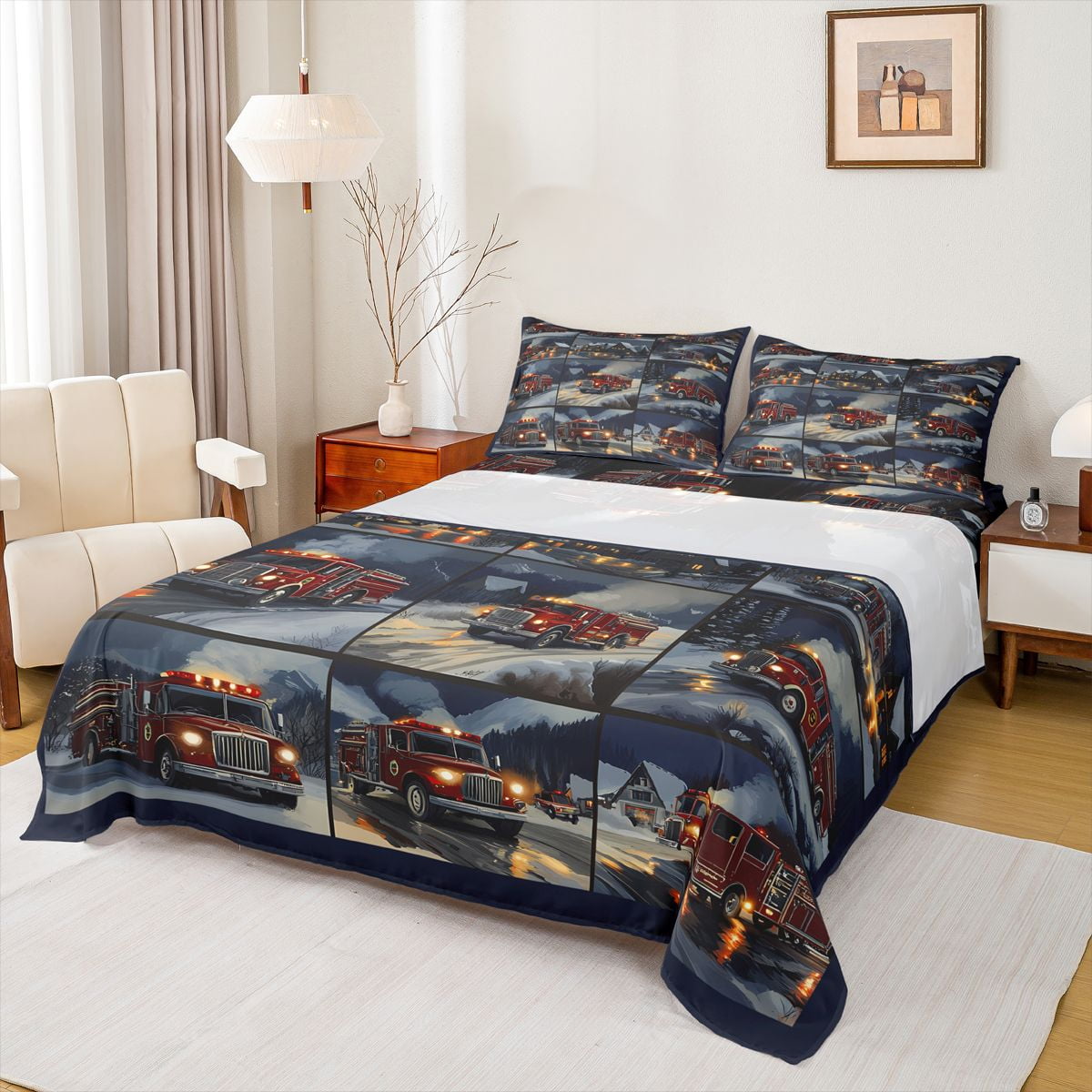 Castle Fairy Boys Girls Fire Truck Twin Sheet Sets,Car Theme Bedding ...