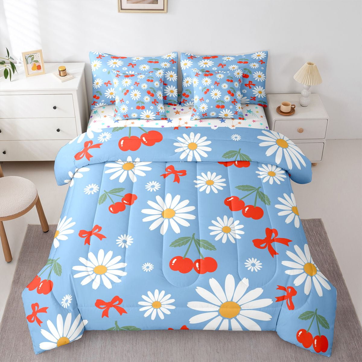 Castle Fairy Boys Girls Floral Daisy Twin Bedding Sets 7-Piece,Kawaii ...