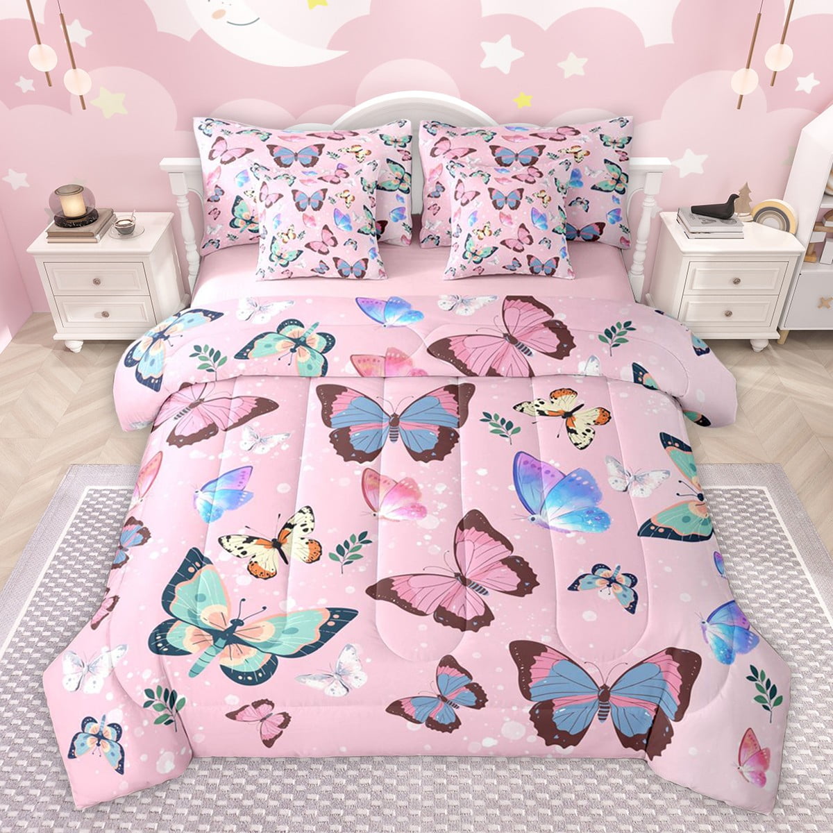 Castle Fairy Boys Girls Flying Colorful Butterflies Bedding Comforter ...