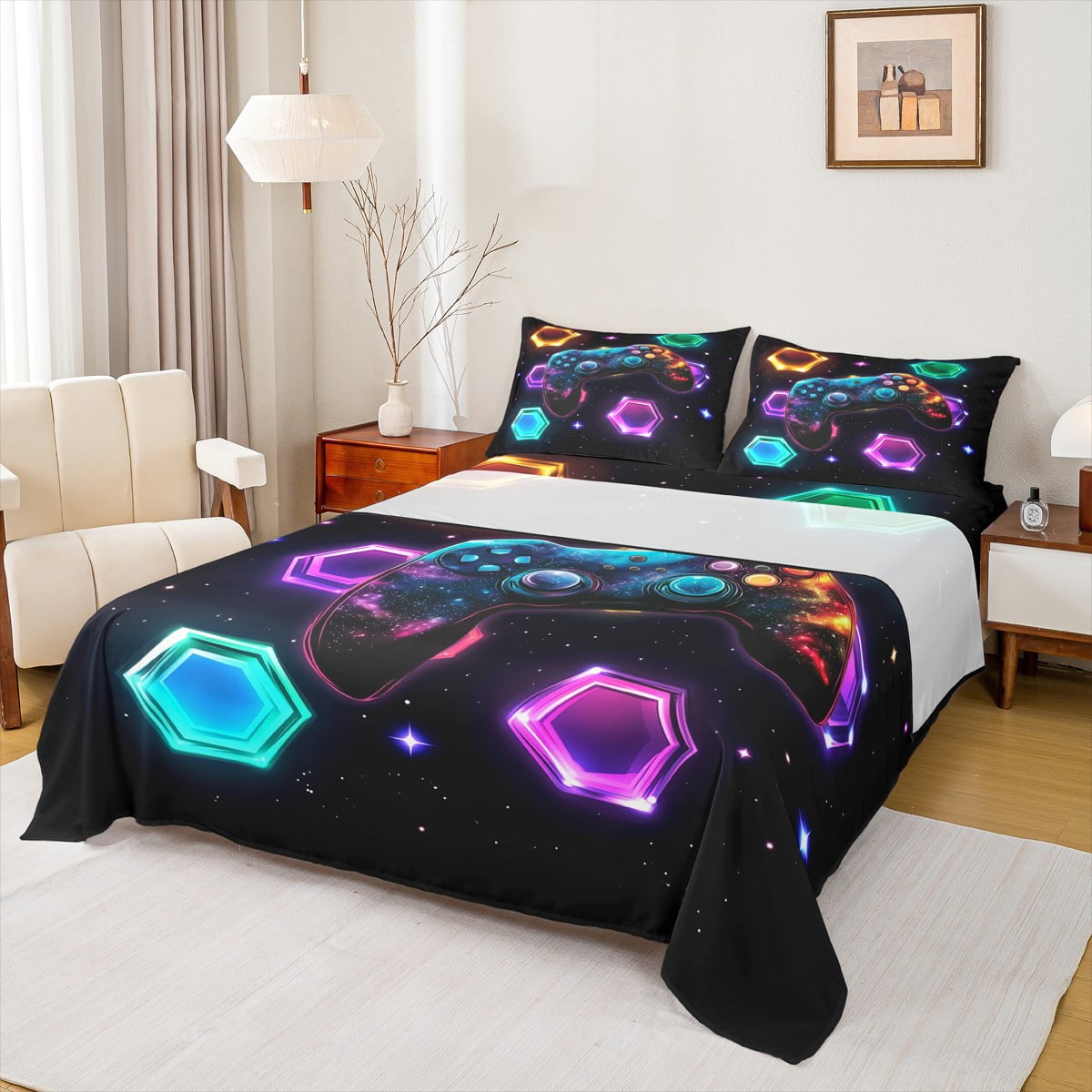 Castle Fairy Boys Girls Hexagon Video Game Full Size Sheets 4-Piece ...