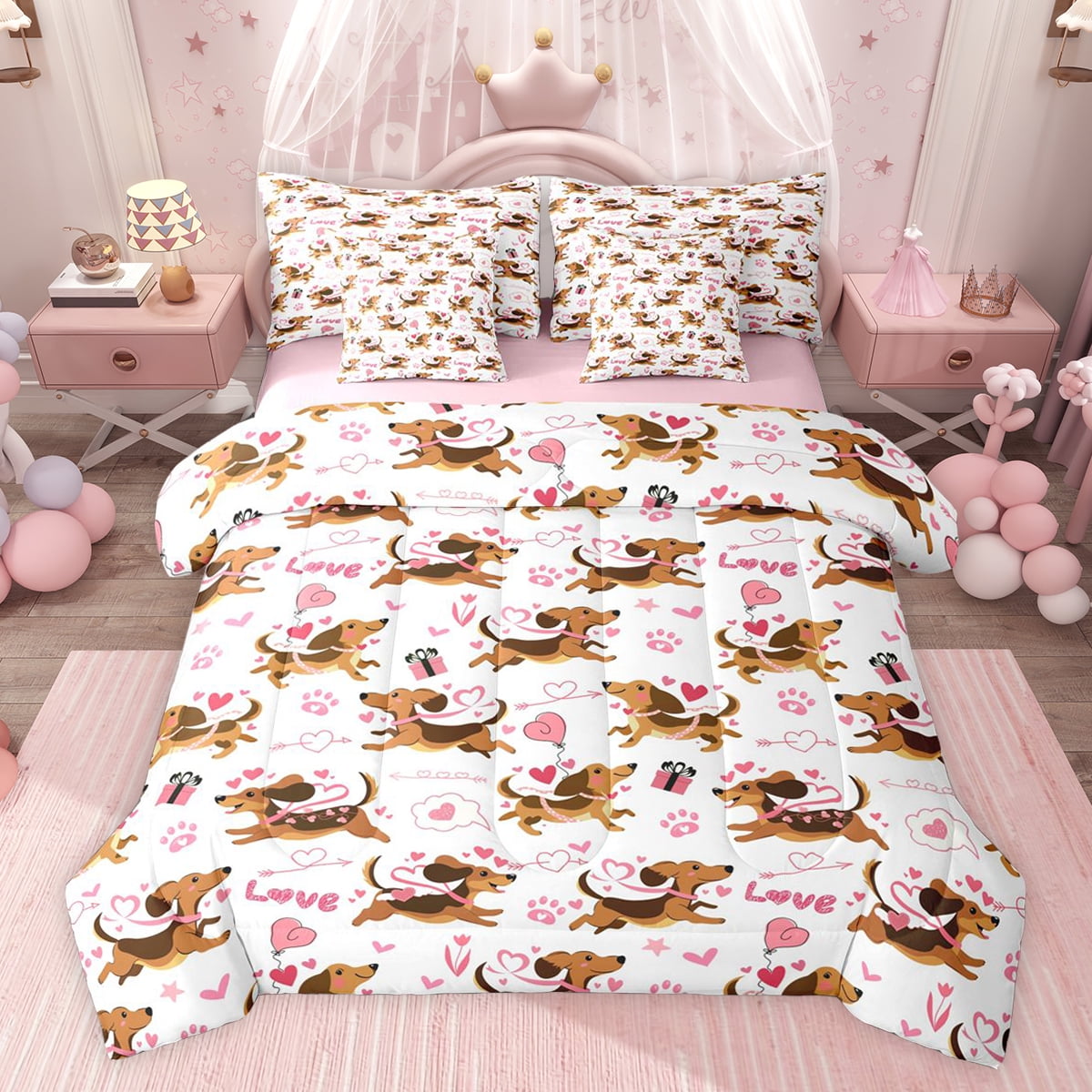 Castle Fairy Boys Girls Kawaii Animal Dachshund Bedding Comforter Set 7 ...