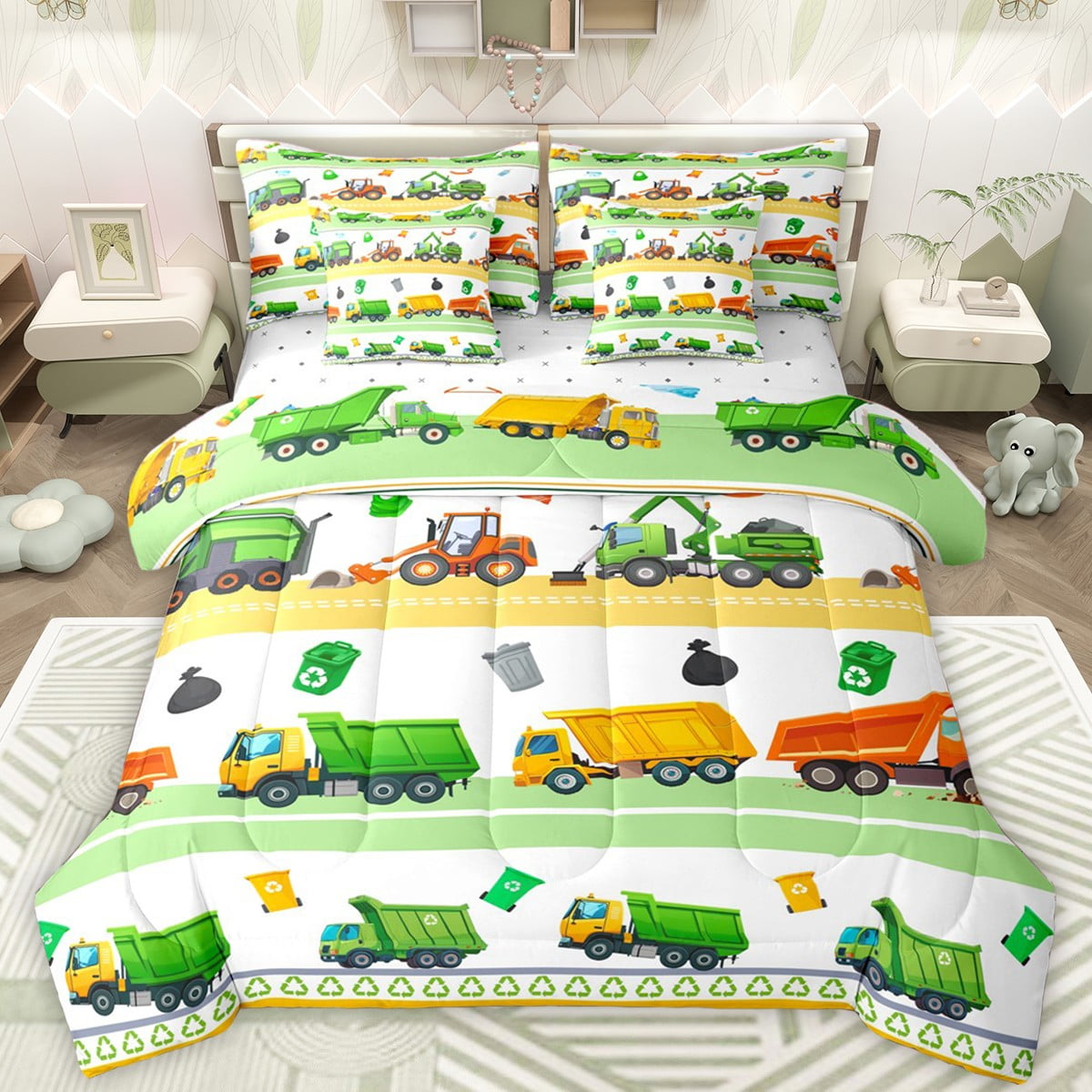 Castle Fairy Boys Girls Kawaii Garbage Truck Twin Bedding Sets 7-Piece ...