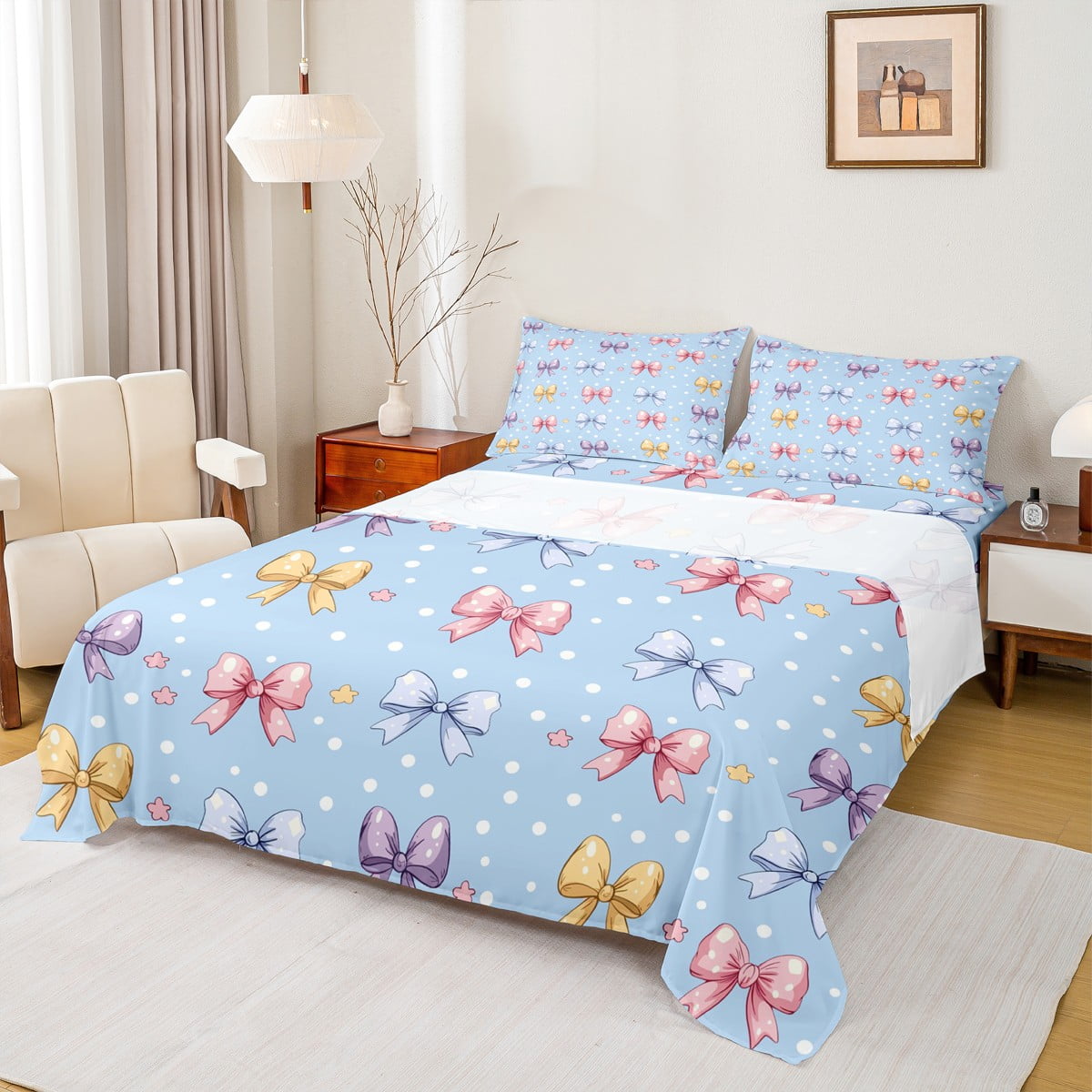 Castle Fairy Boys Girls Kawaii Ribbon Bowtie Bed Sheets,Cartoon Polka ...