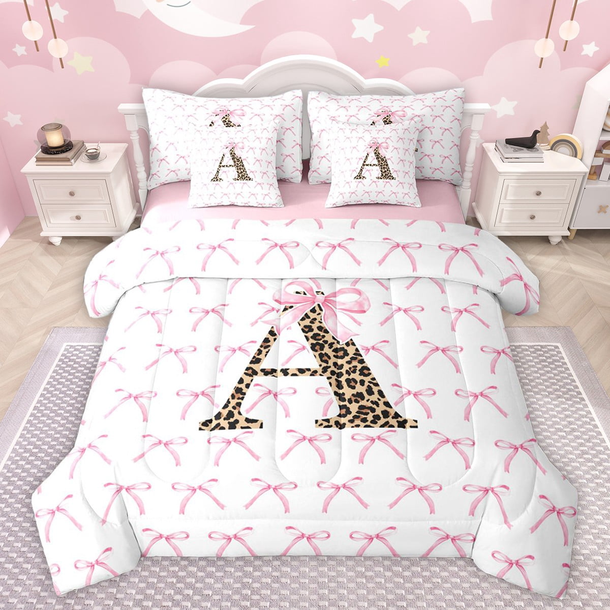 Castle Fairy 7-Piece Letter Monogrammed A Kawaii Pink Bow Animal ...