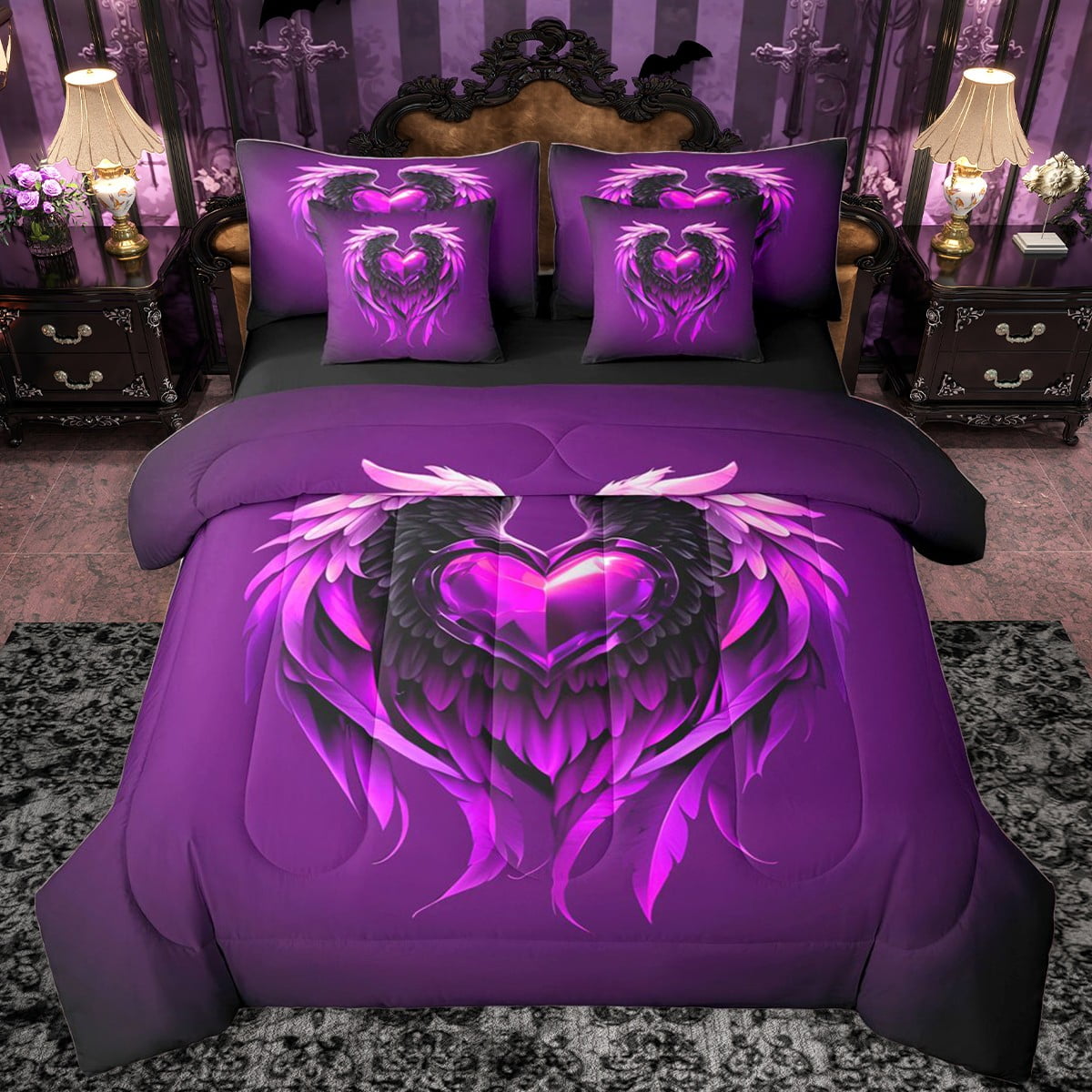 Castle Fairy Boys Girls Love Heart Print Bedding Comforter Set 7 Pieces ...