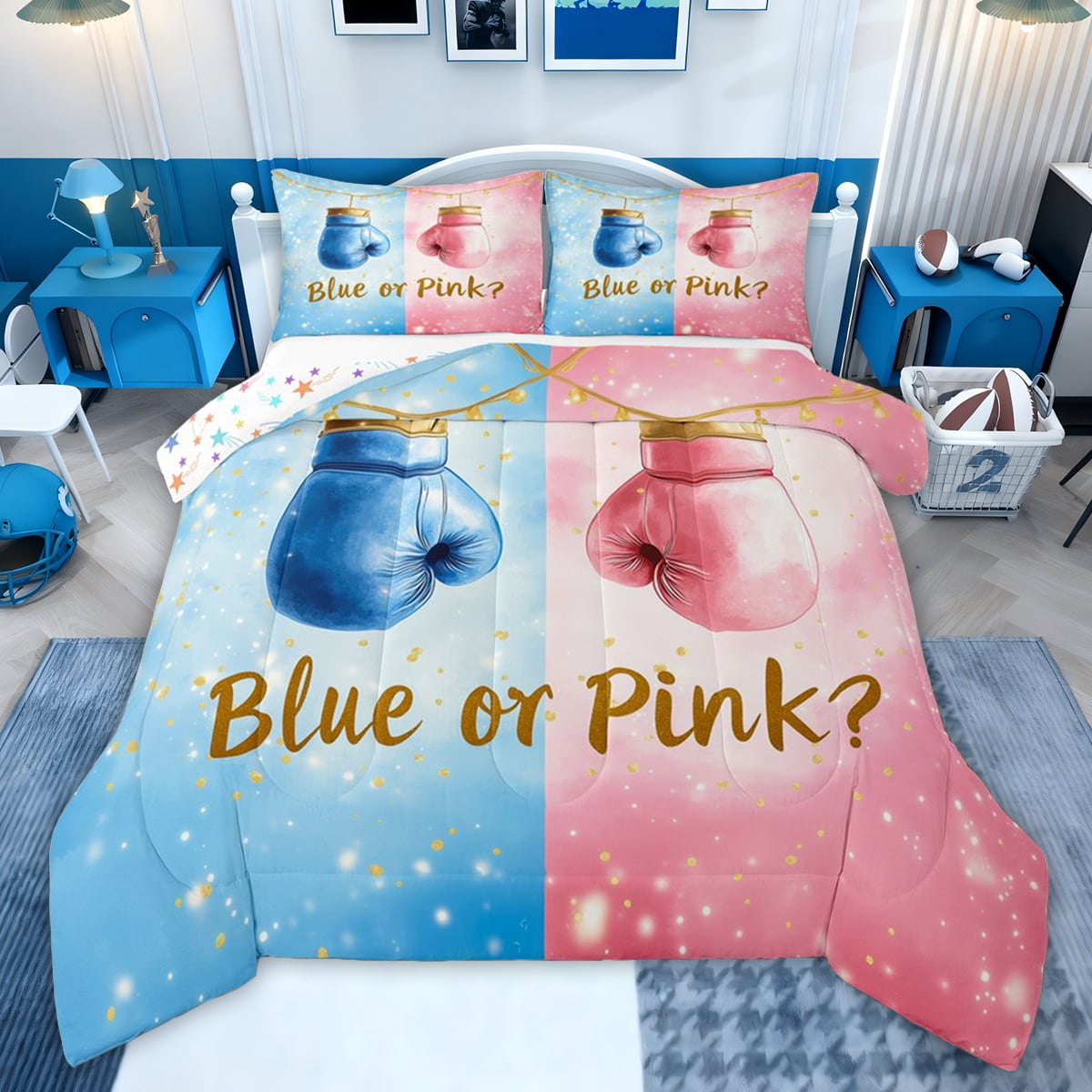 Castle Fairy Boys Girls Sport Boxing Full Size Comforter Sets,Blue Pink ...