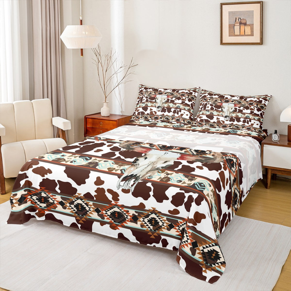 Castle Fairy Boys Girls Western Bull Skull 4pcs Bed Sheets,Cow Print ...